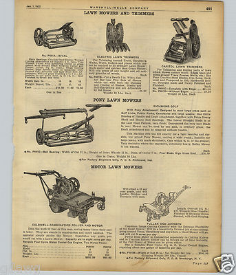 1922 PAPER AD Coldwell Motor Lawn Mower Richmond Golf Course Pony Horse ...