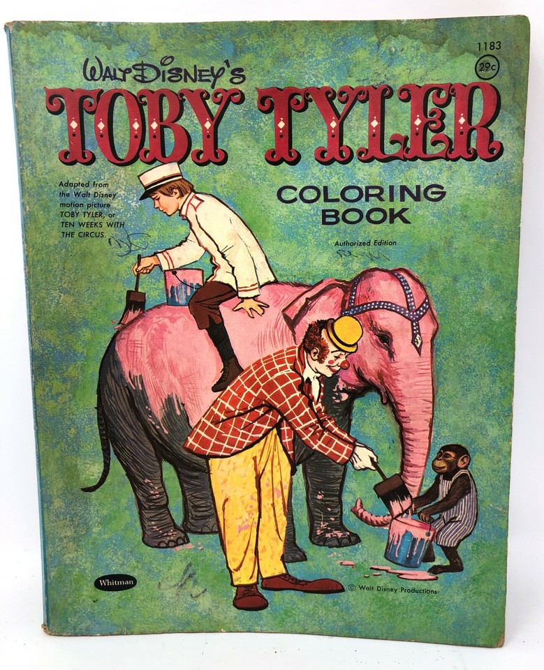 1959 Toby Tyler Coloring Book Walt Disney Pink Elephant Monkey Circus ...