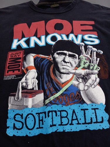 XL 1991 Three Stooges Moe Knows Softball Single Stitch T-Shirt Made in ...