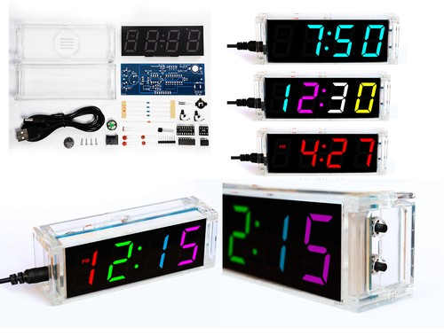 DIY Digital Clock Soldering Kit color Temperature Display Fun Teach ...