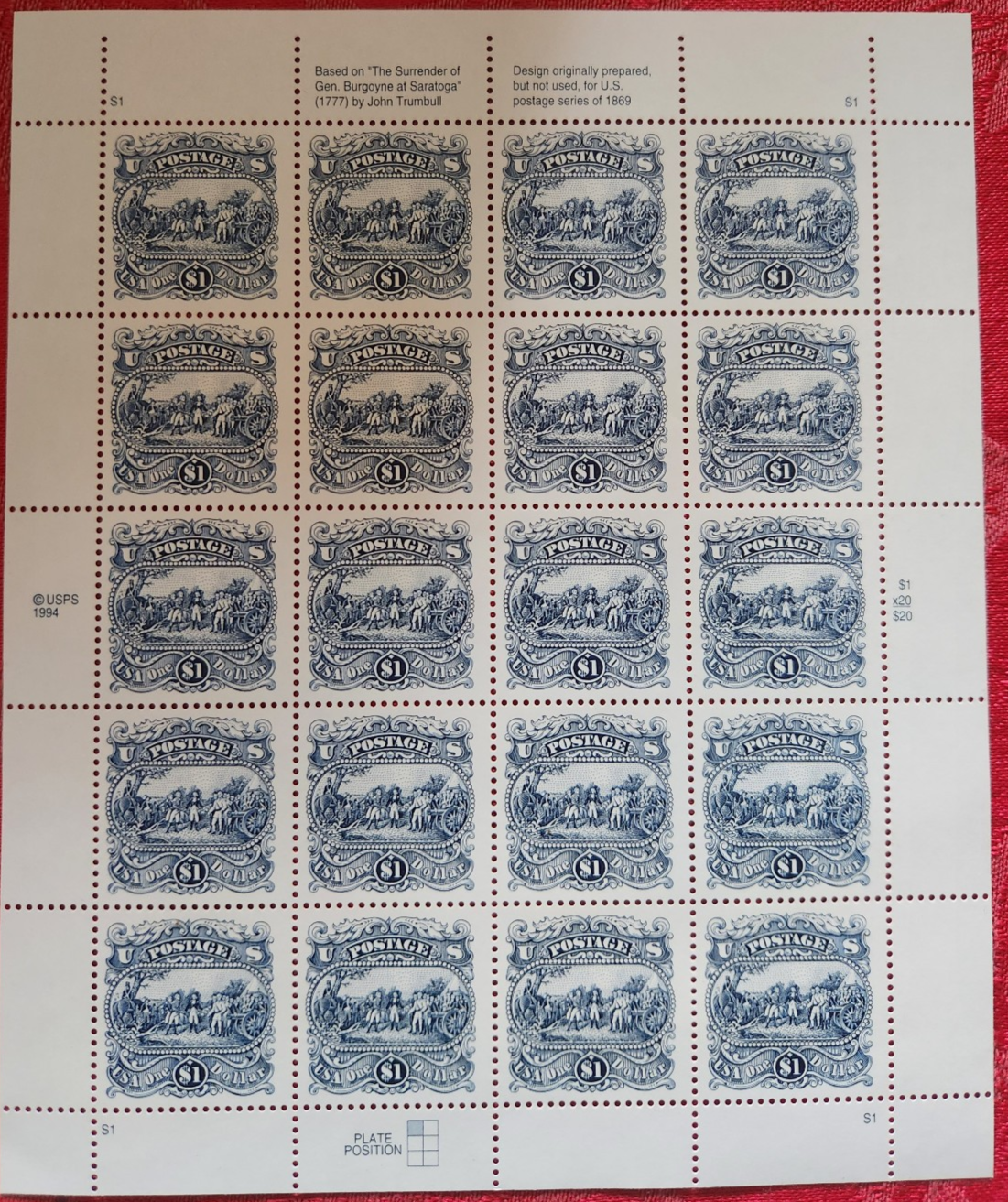 Scott 2590, $1 Surrender at Saratoga Full Sheet of 20 Stamps | eBay