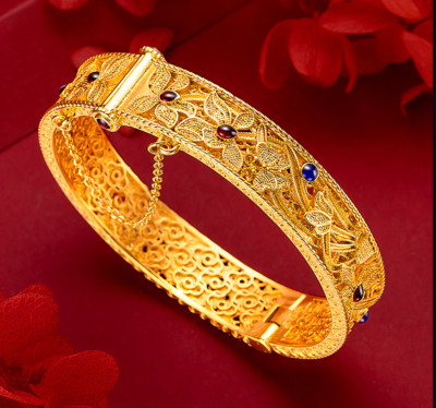 New 999 24K Gold Retro Palace Gold GP Bracelet Jewelry Fine Filigree ...