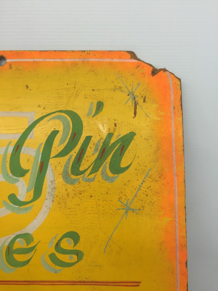 Vintage Antique Hand Painted Carnival Sign 24in X 46.5in Five Pin Rules ...
