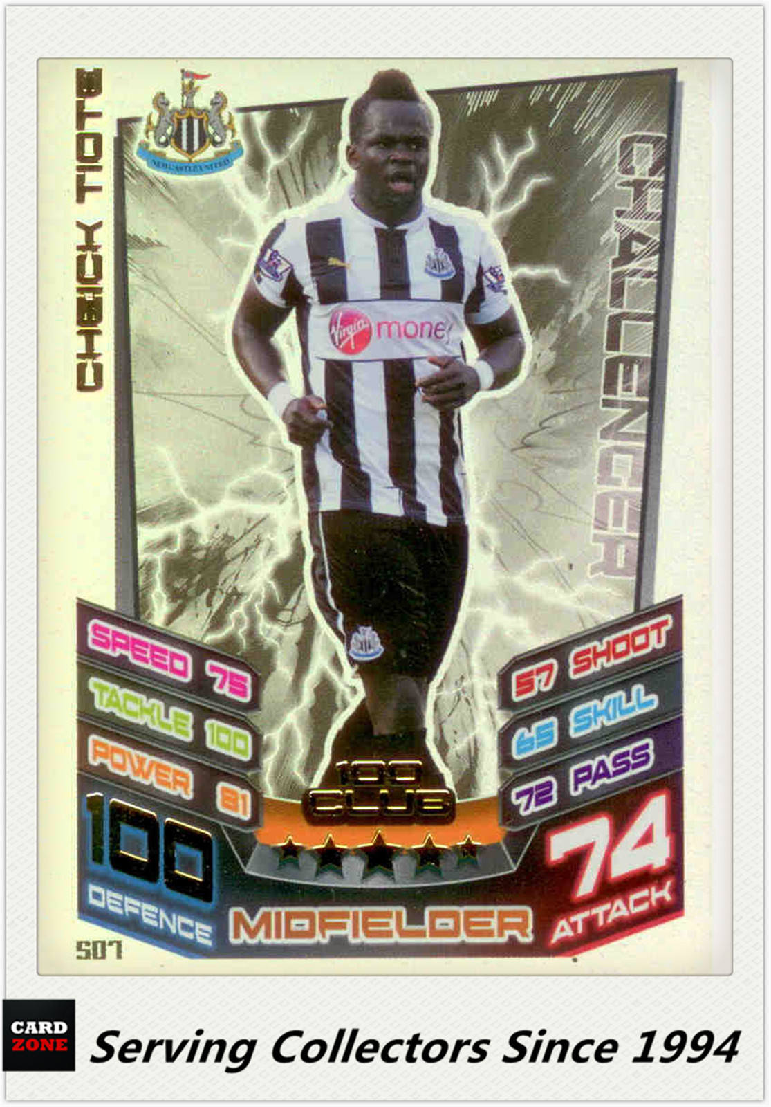 2012-13 Match Attax 100 Club Foil Card #507 Cheick Tiote (Newcastle ...