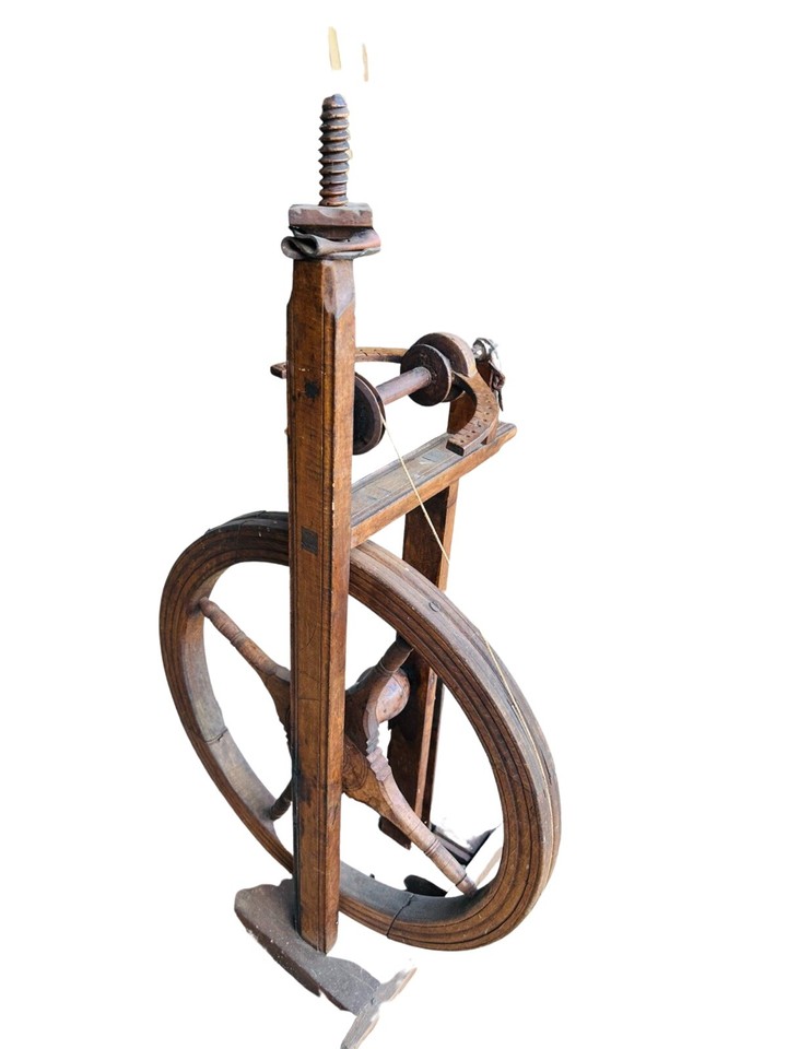 Antique Wood Primitive Spinning Wheel Exquisite Wooden Upright | eBay
