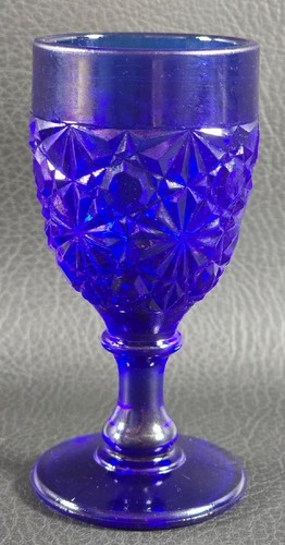 Boyd's Crystal Art Glass DAISY BUTTON WINE Glass Goblet #6 COBALT Blue ...