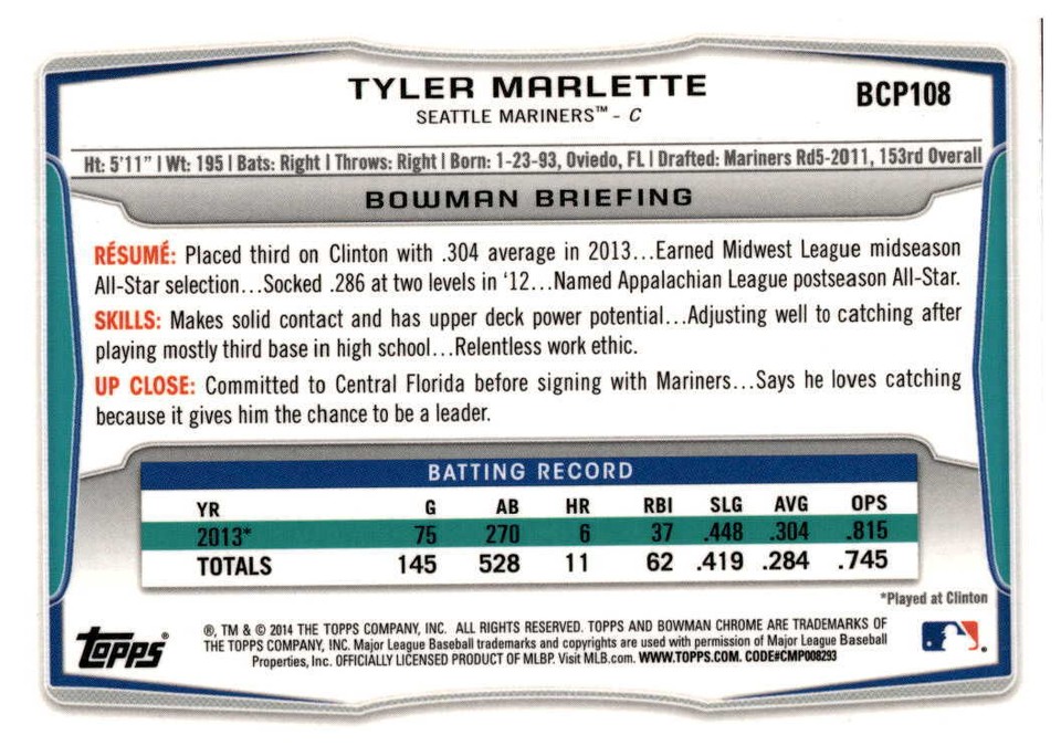 2014 Bowman Prospects Tyler Marlette BP108 | eBay