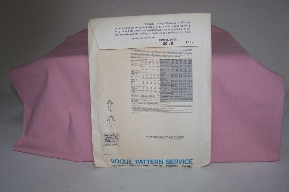 Rare Vintage Vogue Pattern 1721 Designer Emanuel Ungaro Dress Size 8 ...