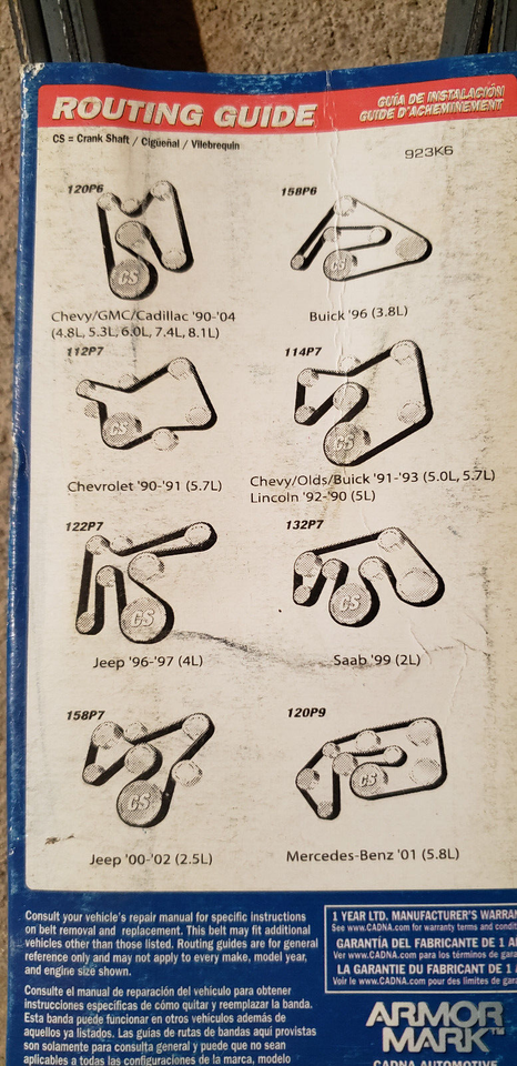 923K6 ARMOR MARK/CADNA SERPENTINE BELT (6PK2345, 5060923, K060923 ...