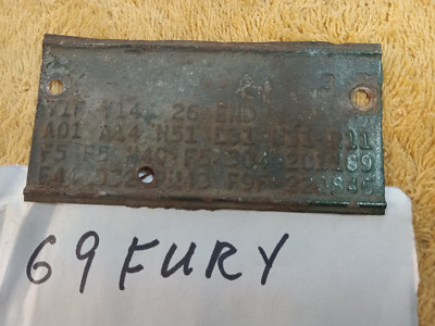 Mopar Fender Tag 1969 Plymouth Fury | eBay
