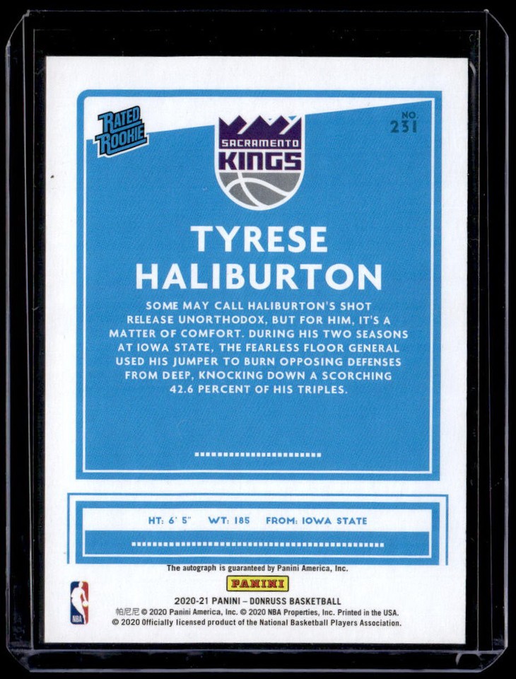 2020 Panini Donruss #231 Tyrese Haliburton Auto Autograph RC Rookie | eBay