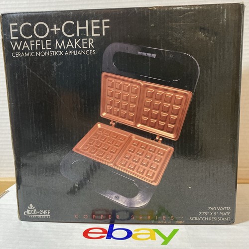 NEW ECO+CHEF Copper Series Ceramic Nonstick Waffle Maker 760 Watts 8"x5 ...