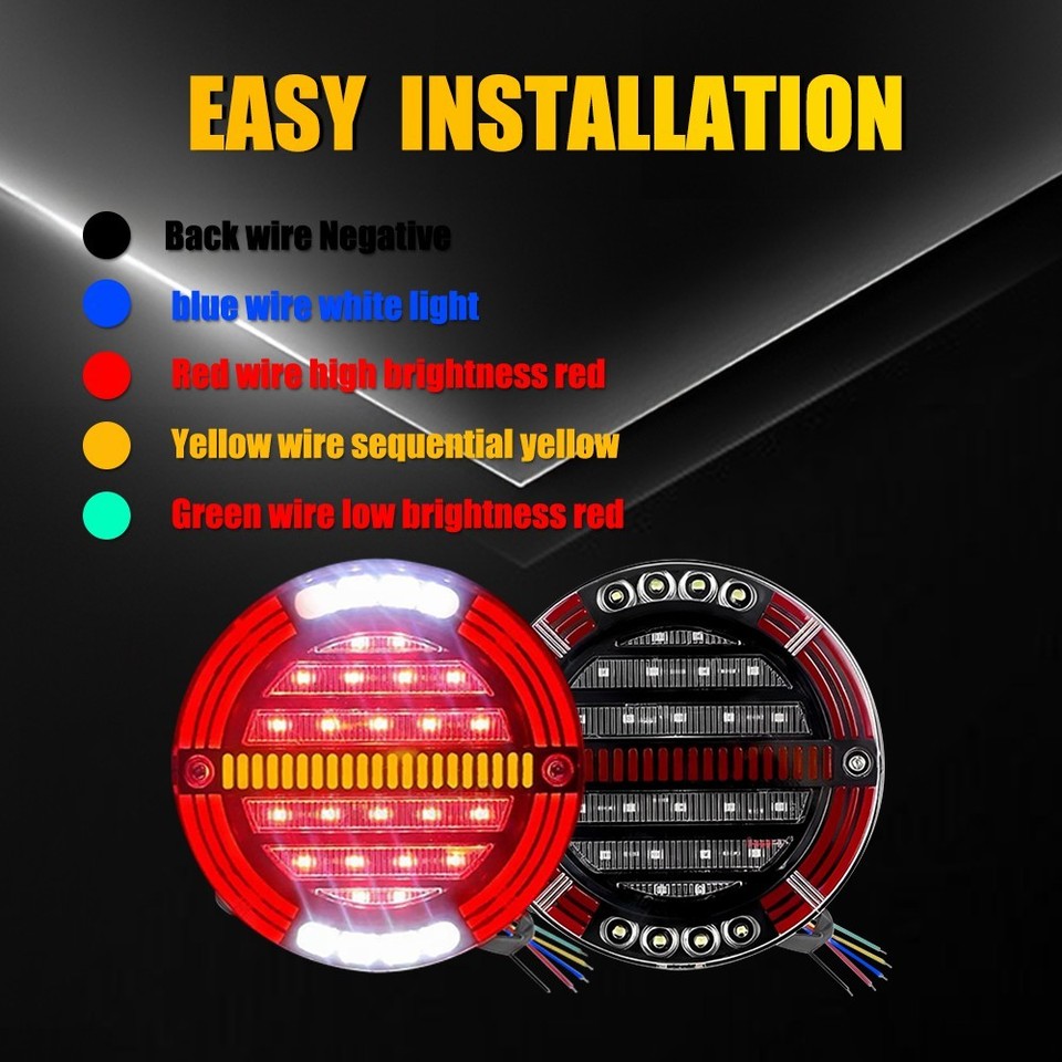 5.5" inch LED Round Rear Tail Stop Brake Reverse Turn Signal Light ...