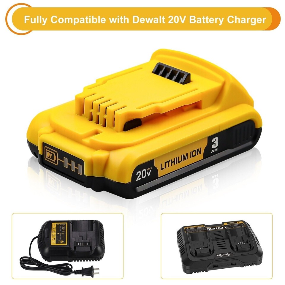 20V FOR DEWALT 20 Volt MAX Lithium Battery and Charger DCB207 DCB203 ...