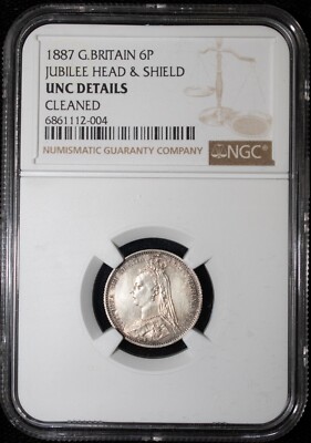 1887 Great Britain 6 Pence Jubilee Head & Shield UNC Details NGC (L0807 ...