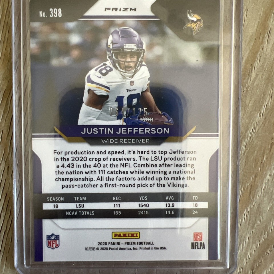 2020 Panini Prizm Purple /125 Justin Jefferson Rookie Card #398 RC PSA ...