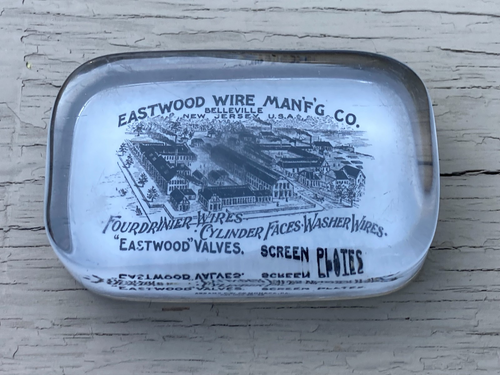 Antique 1892 Abrams Glass Paperweight - EASTWOOD WIRE MAN'F'G CO ...