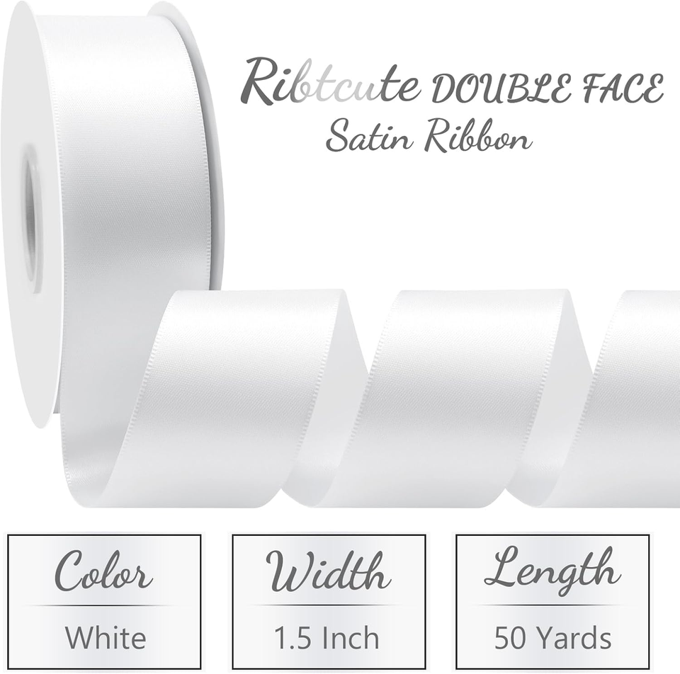 White Satin Ribbon 1-1/2 Inch X 50 Yards Double Face White Satin Ribbon ...