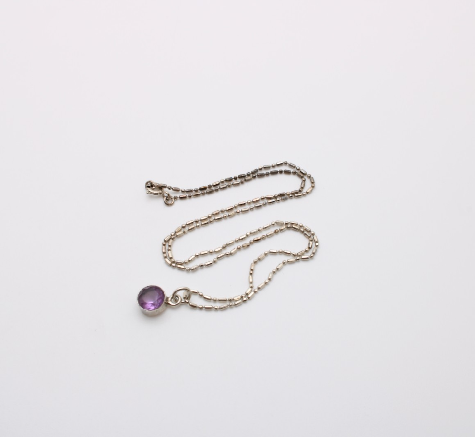 Vintage 925 Sterling Silver Amethyst Dot Stone Ball & Barrel Chain ...