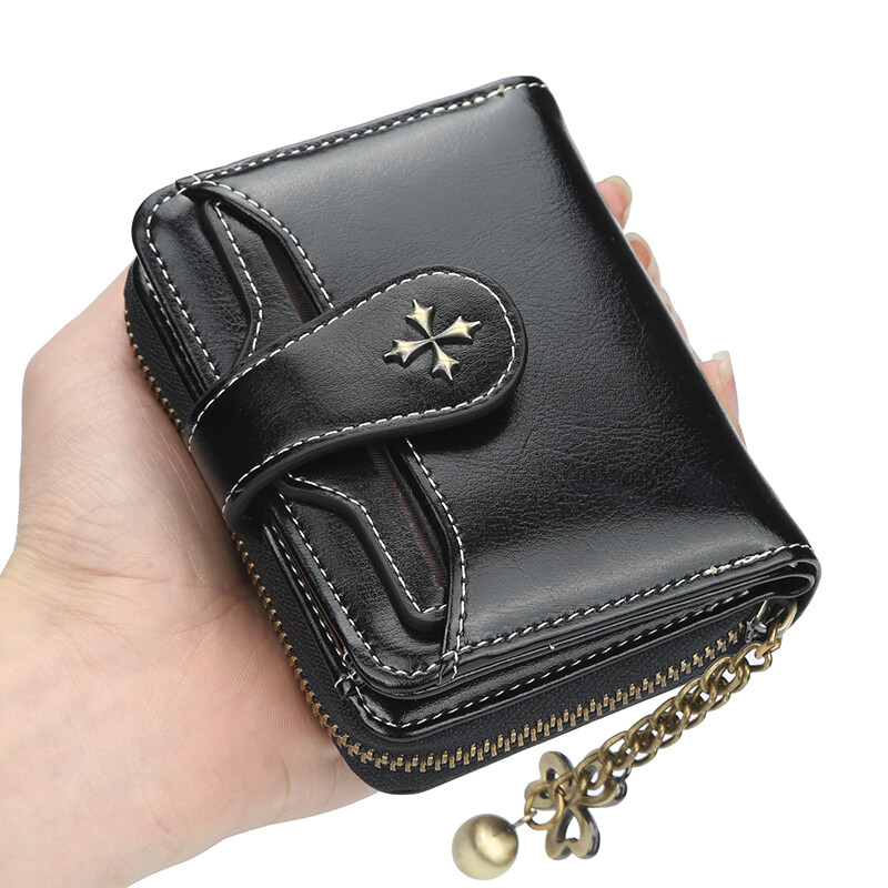 Womens Small Wallet Compact Bifold Leather Purse Card Holder Mini Purse ...