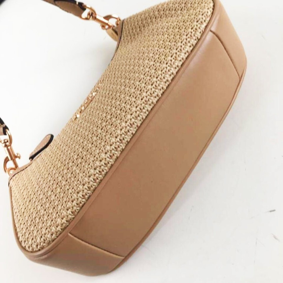 COACH Teri 2way Shoulder Bag Crossbody Straw/Leather Latte CR350 outlet ...