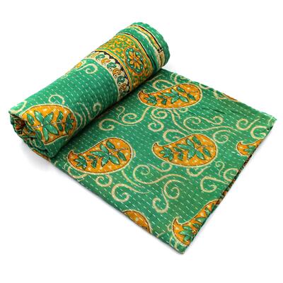 Vintage Quilt Indian Handmade Organic Cotton Counterpane Blanket Throw ...