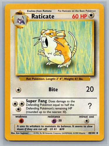 Raticate 40/102 Base Set Uncommon Pokémon TCG 1999 | eBay