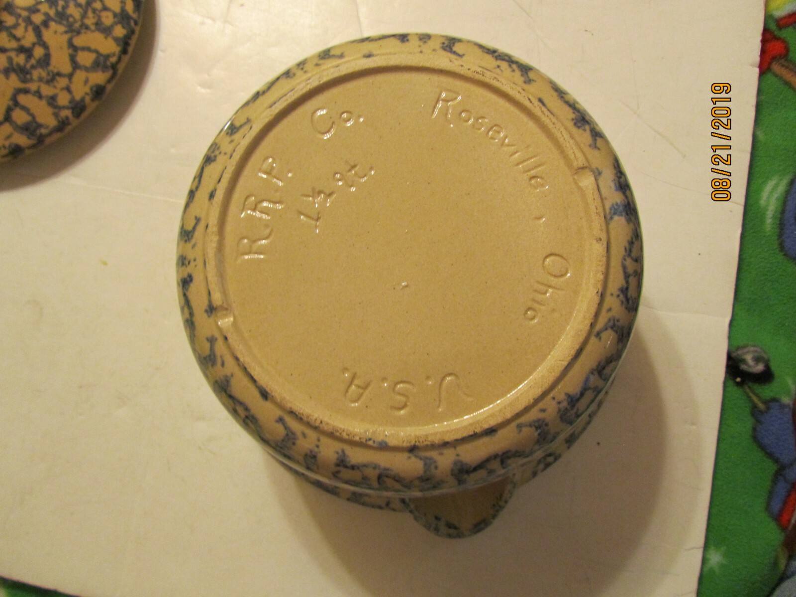 Robinson Ransbottom Pottery Blue Sponge Casserole Dish w/Lid Roseville ...