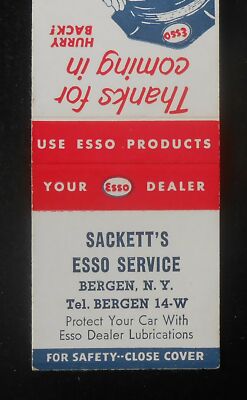 1950s Sackett's Esso Gas Service Tel. 14-W Thanks for Coming Bergen NY ...