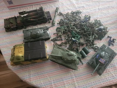 Vintage Plastic Army Toy Soldiers Timpo PMC Timmee Tanks MPC Missle Lot ...