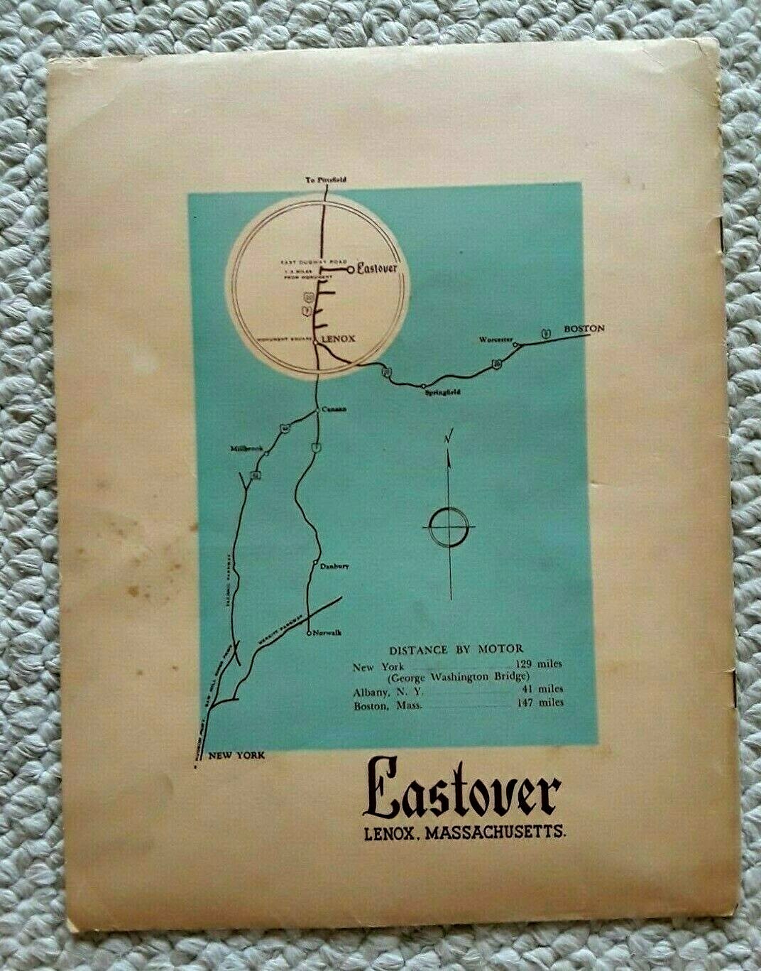 1946 Menu & Information Booklet for EASTOVER ESTATE, The Berkshires ...