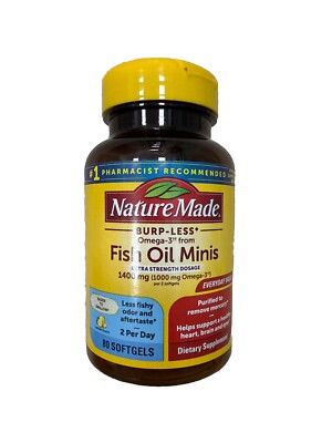 Nature Made -Fish Oil Minis- Burp Less, 1400mg, 80 Softgels EXP 08/2026 ...