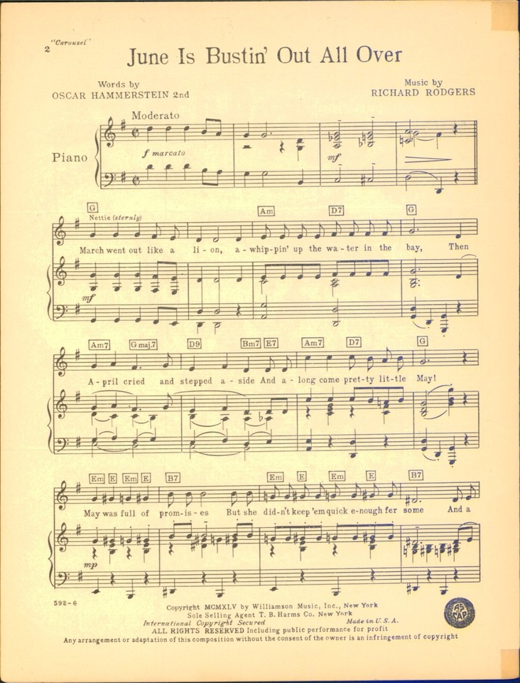 Sheet Music JUNE IS BUSTIN' OUT ALL OVER::Rodgers & Hammerstein ...