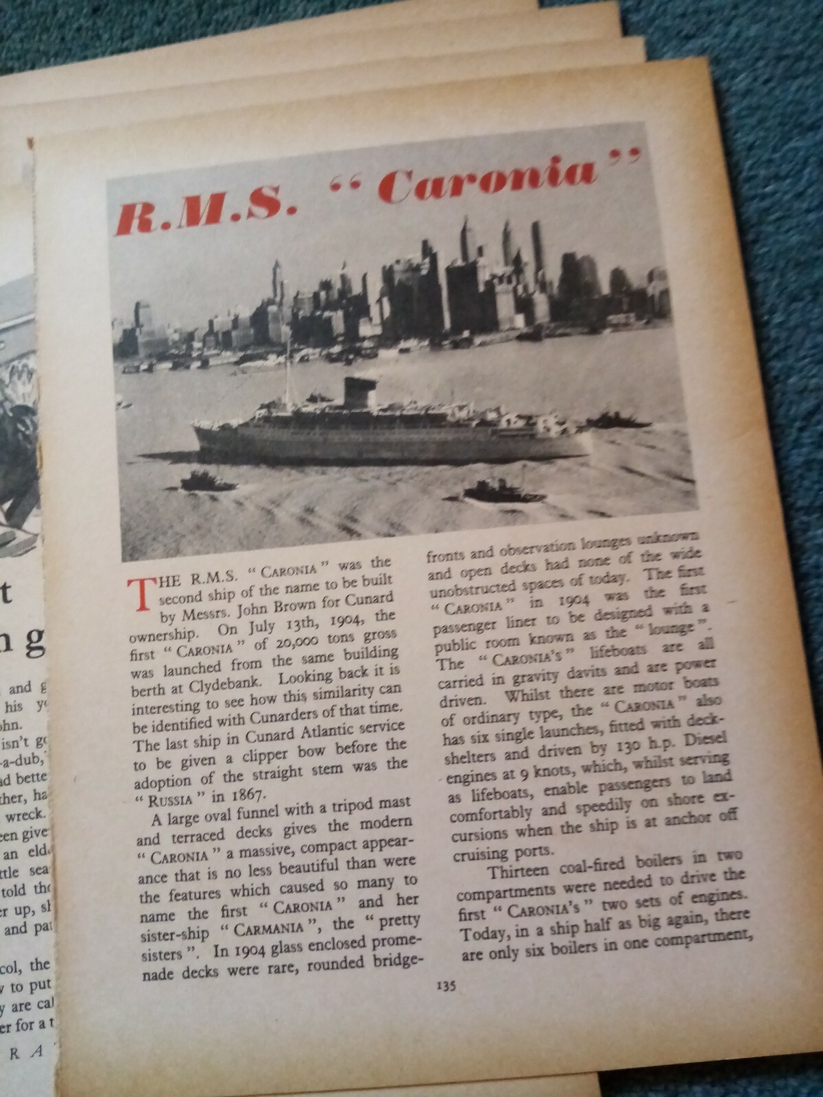 Sa29 Ephemera 1950s article r m s caronia | eBay