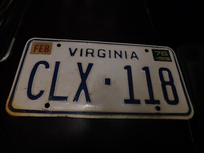 Virginia License Plate VA # CLX 118 Tag Expired on or before 1975 | eBay