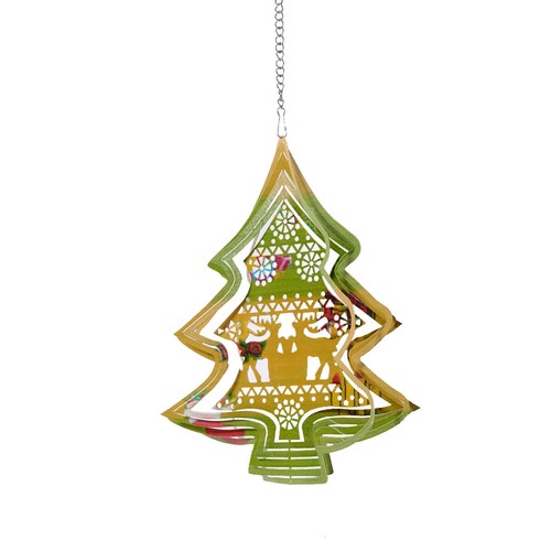 6Inch 3D Wind Spinner Color Metal Christmas Tree Wind Chime Hanging ...