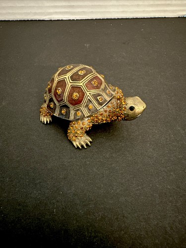 Turtle Trinket Box . The Cutest Brown and Gold w/ Yellow Rhinestones. B ...