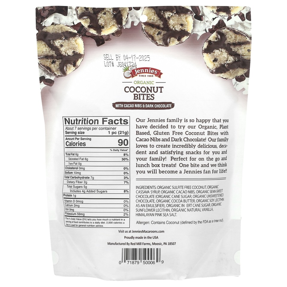 Organic Coconut Bites, with Cacao Nibs & Dark Chocolate, 5.25 oz (149 g ...