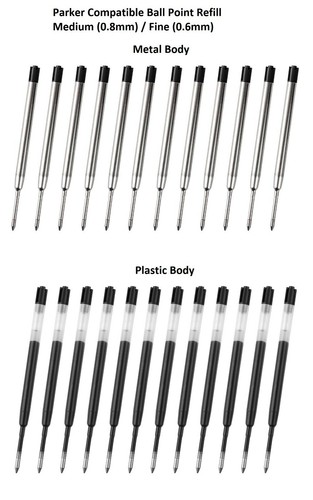 3 x Parker Compatible Ballpoint Refill BLACK Biro Pens Fine Medium Ball ...