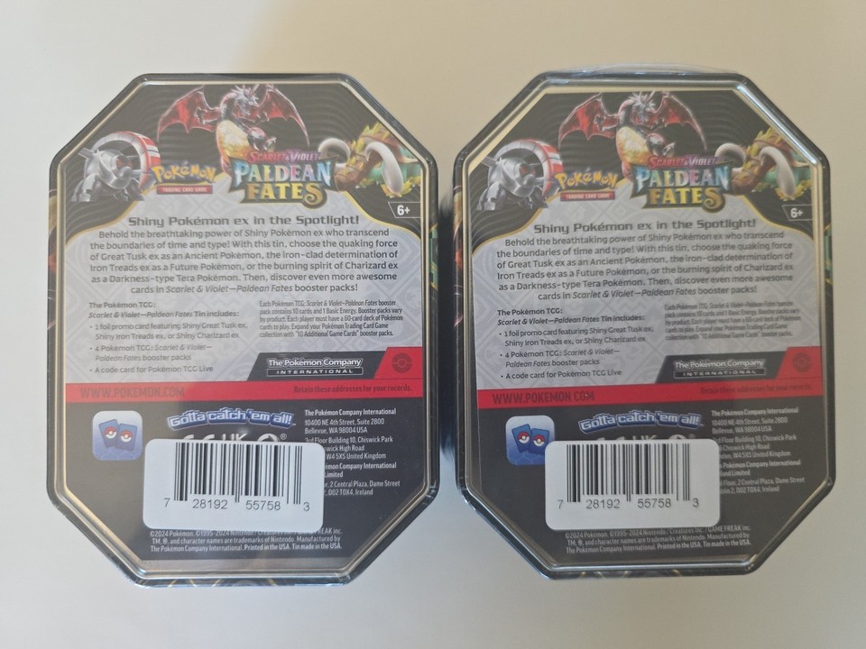 Pokémon TCG Scarlet & Violet Paldean Fates Tins Great Tusk Ex & Iron ...