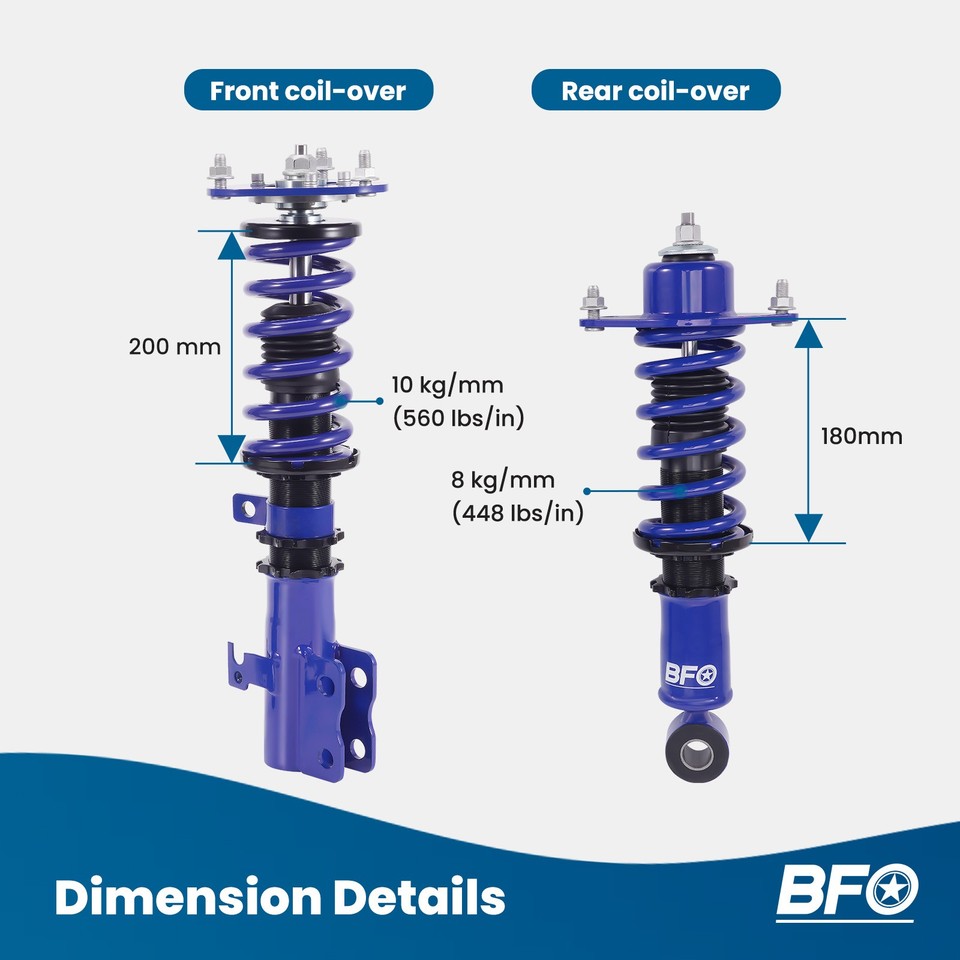 BFO Coilover Lowering Kit ADJUSTABLE Height For TOYOTA COROLLA 03-08 ...