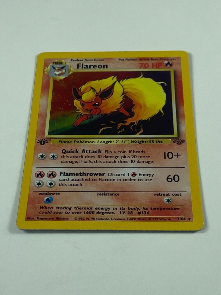Flareon 3/64 1st Edition Holographic Pokemon Card (Excellent Condition ...