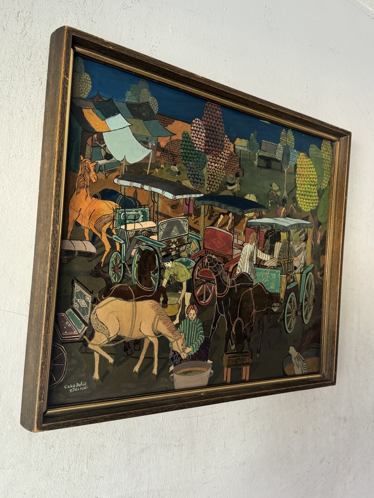 ANTIQUE MALAYSIA MODERN FOLK ART LANDSCAPE OIL PAINTING OLD ASIAN DATUK ...