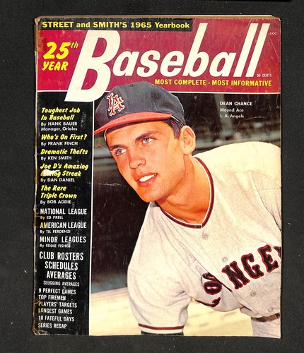 VINTAGE 1965 STREET & SMITH'S BASEBALL YEARBOOK, DEAN CHANCE ON COVER ...