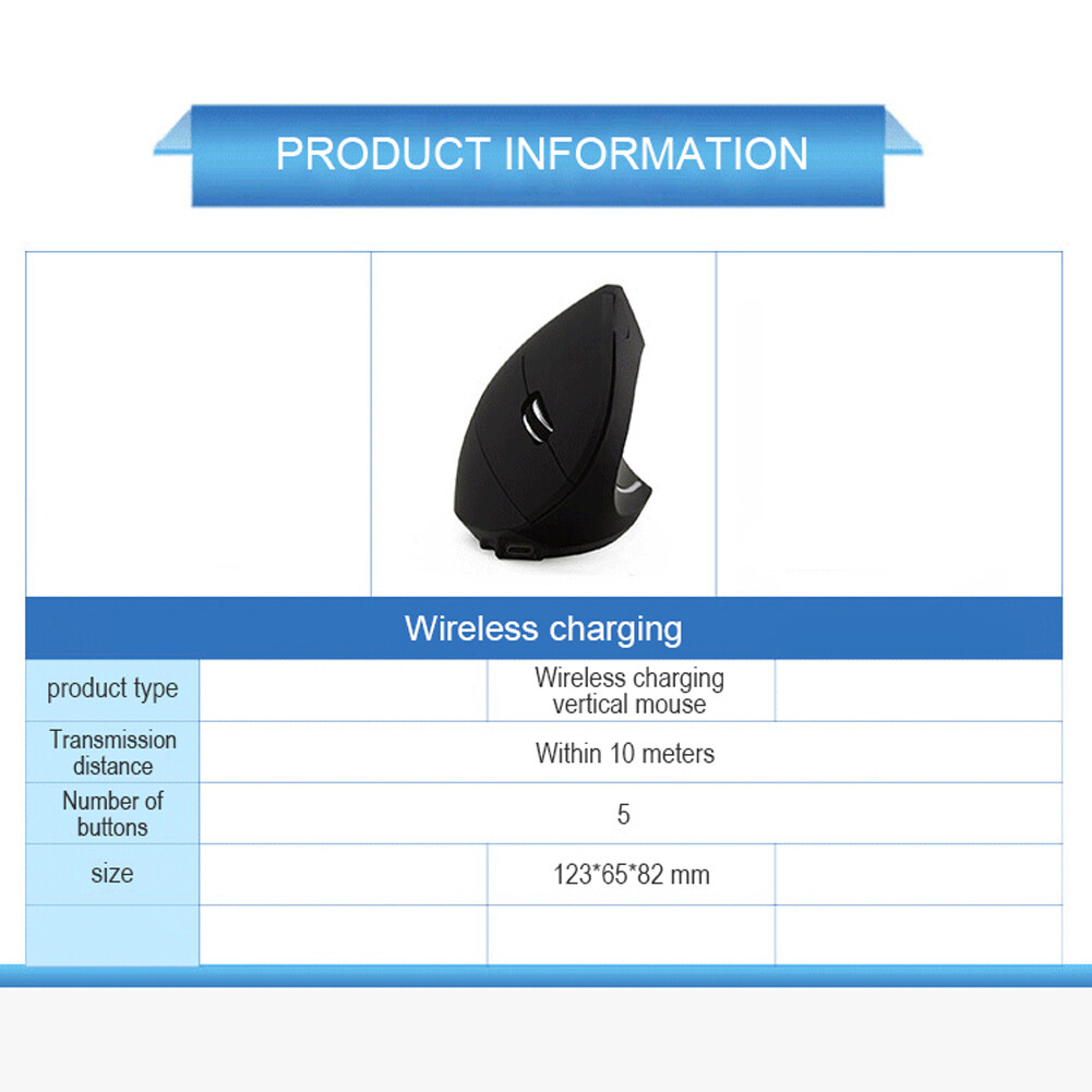 AU Wireless Vertical Mouse 3 Gears 1600 DPI 2.4GHz Rechargeable Optical ...