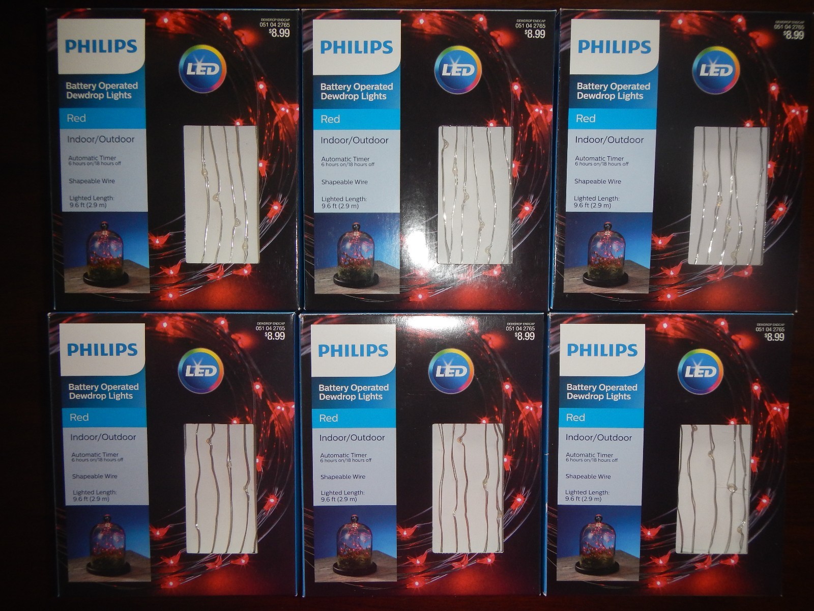 6 boxes PHILIPS Battery Operated Dewdrop LED Lights 9.6 Feet RED New ...