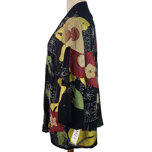 floral embroidery black chiffon kimono Medium boho glam grandma witchy ...