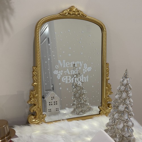 Vintage Inspired Metallic Gold Scroll Mirror Merry And Bright Christmas ...
