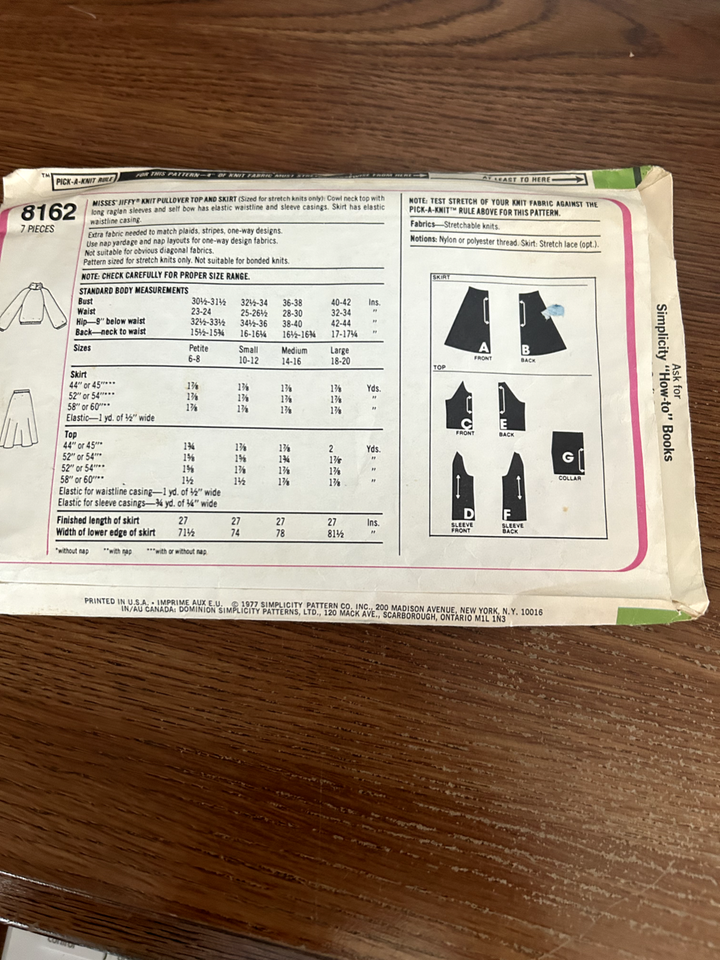 Simplicity Pattern #8162 Misses Jiffy Pullover Top & Skirt Sz 10-12 | eBay