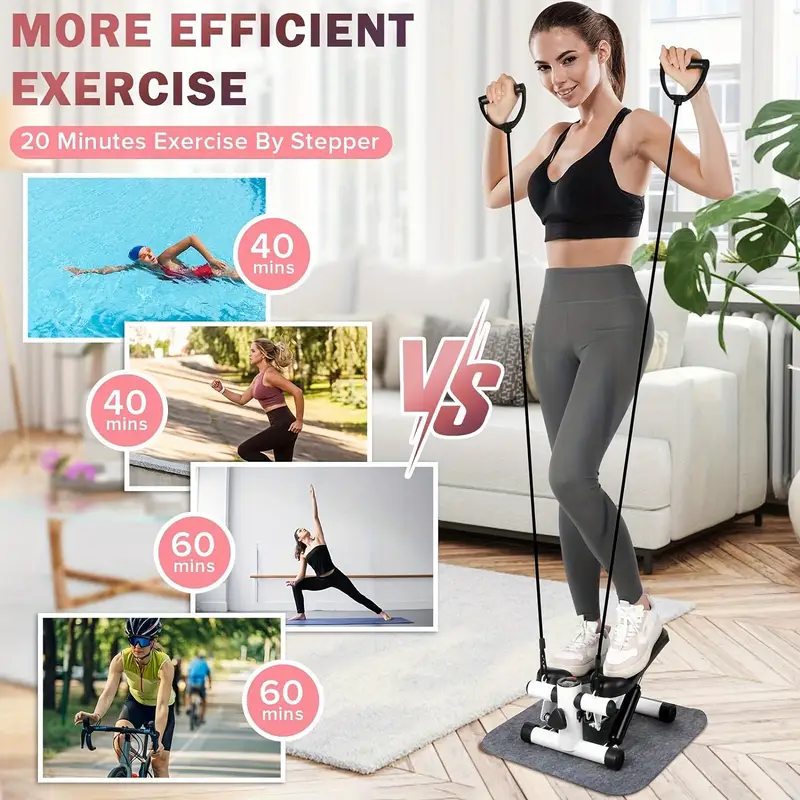 Mini Stepper Exercise Machine Stair Equipment with Resistance Bands LCD ...